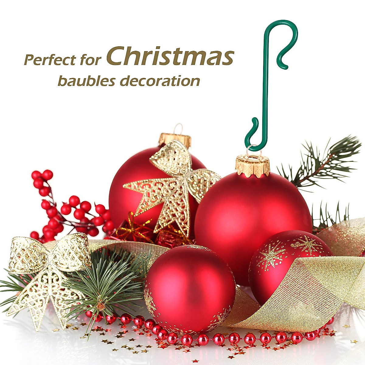 Frienda 300 Pcs Christmas Plastic Ornament Hooks with Scissors Green Ornament Hangers Mini S-Shaped Hooks for Xmas Tree Ball Home Decoration