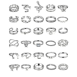 iF YOU 30 Pcs Vintage Knuckle Rings Set, Boho Butterfly Snake Stackable Finger Rings for Women, Silver Midi Rings Pack