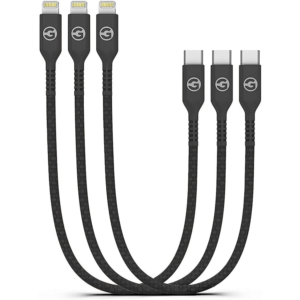 GALVANOX Short Lightning Charging Cable (3 Pack) Apple MFi Certified USB C to Lightning 1ft Braided Charger Cords Compatible with iPhone XR/11/12/13/14 Pro Max (Black)