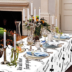 Xqumoi 3Pcs Memorial Table Cover Plastic Disposable Rectangle Waterproof Tablecloths Remembrance Funeral Celebration of Life Table Cover Farewell Anniversary Party Supplies Decoration(108 x 54 Inch)