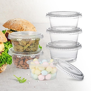 500 Sets - 2oz ] Jello Shot Cups Plastic Portion Cups with Lids, Small Condiment Containers Disposable Dipping Sauce Cups for Salad Dressing, Clear Souffle Cups for Souffle, Food Samples, Lunch, Par