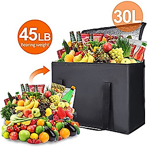 Bodaon 5-Pack Insulated Reusable Grocery Shopping Bag, X-Large Frozen Food Cold, Cooler Bags with Zippered Top, Black