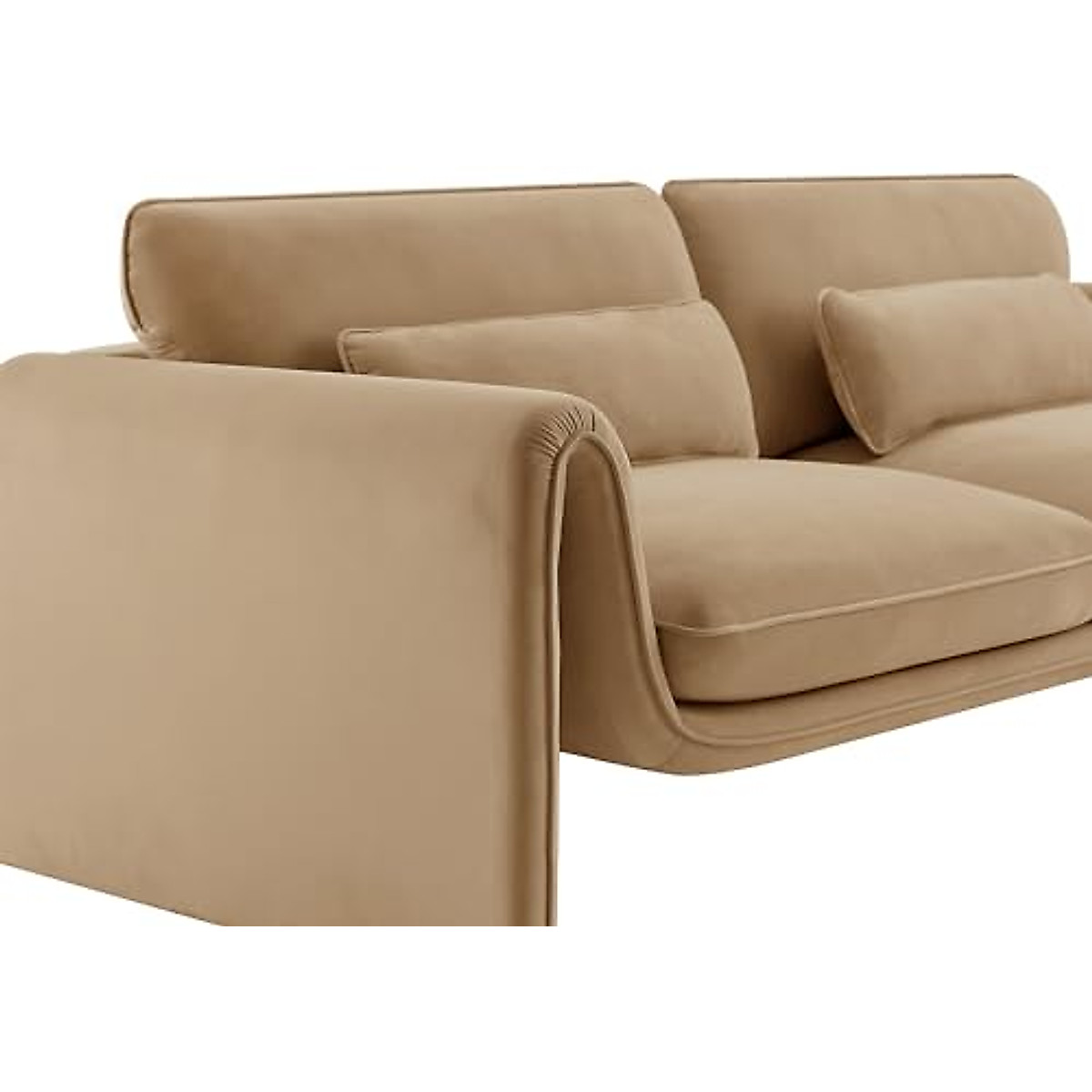 Meridian Furniture 199Camel-L Sloan Collection Modern | Contemporary Velvet Upholstered Loveseat with Soft Camel Velvet Fabric, Curved Arms, 64" W x 38" D x 31" H, Camel