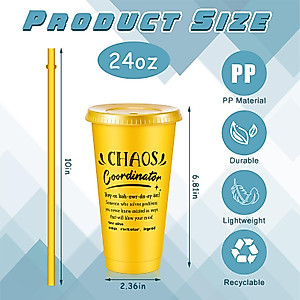 Uiifan 12 Pcs Chaos Coordinator Tumbler Gifts for Women 24oz Plastic Reusable Tumbler Bulk with Straw Lid Travel Cup Water Bottle Bulk Employee Appreciation Gift for Teacher Employee Nurse