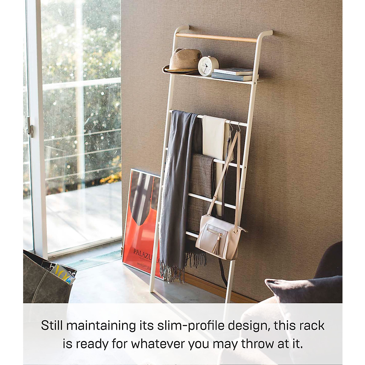 YAMAZAKI home Tower Leaning Ladder With Shelf White