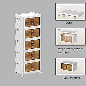 MECOLOR 11.7 Gal Large Storage Bins with Wheels, Foldable storage Box,Dorm Room Essentials(5 pack)