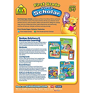 School Zone - First Grade Super Scholar Workbook - 128 Pages, Ages 5 to 7, 1st Grade, Alphabetizing, Phonics, Rhyming, Sentence Structure, and More