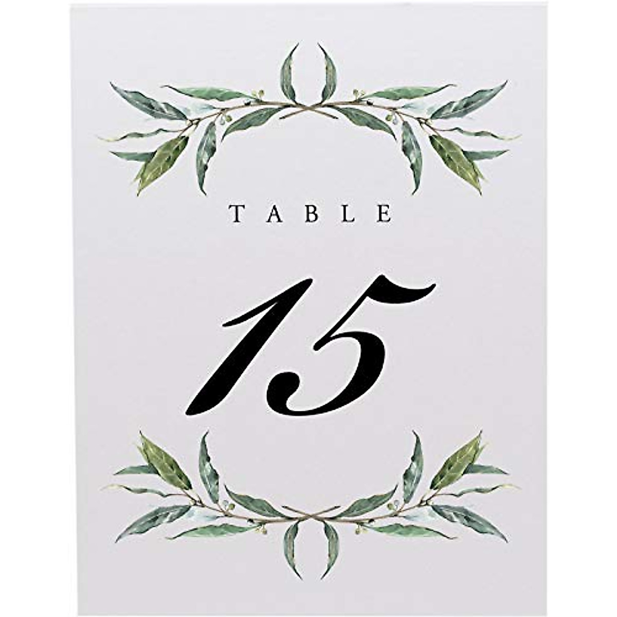 Laurel Wreath and Greenery Wedding Table Numbers, 1-10, Double Sided, Tent or Use in a Stand, Great for Parties & Restaurants - Made in the USA