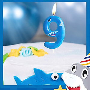 4th Birthday Candle Shark Number 4 Candle Shark Cake Decoration Birthday Party Supplies Blue Shark Ocean Animals Themed Cake Topper Decorations for Kids Boy Girl Party Decor Supplies
