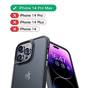 ANNGELAS Shockproof Case for iPhone 14 Pro Max Case【Translucent&Silky Touch&Sensitive Aluminum Buttons】 Anti-Fingerprint Anti-Scratch for iPhone Pro Max 14 Case for Women Men (Black)
