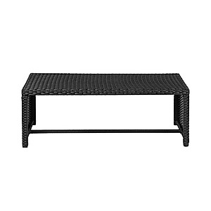 WO Outdoor Wicker Rattan Furniture 4 PCS Set Black Woven Table Chairs Set w Cushions & Back Support Pillows Coffee Table Seats 4 Black