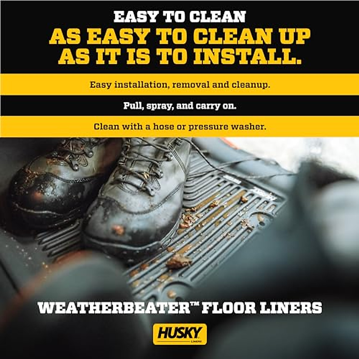 Husky Liners Weatherbeater Floor Mats | Fits 2017 - 2024 Ford F-250/F-350/F-450 Super Duty Crew/SuperCab (models w/fcty vinyl ing) | Front Row, 2-pc Black - 13321