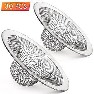LotFancy Sink Drain Strainer, 30Pcs 2.75" Top / 1 1/8" Bathroom Sink Strainer, Stainless Steel Shower Drain Hair Catcher for Bathroom Sink, Utility, Slop, Laundry, RV and Lavatory