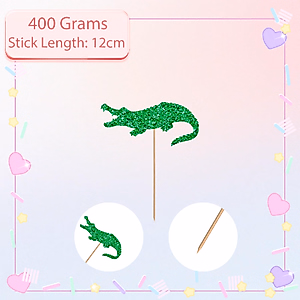 24Pcs Crocodile Cupcake Toppers, Green Glitter Crocodile Cake Decor, Reptile Animal Cake Decorations for Baby Shower, Reptile Pet Themed Birthday Party Decoration