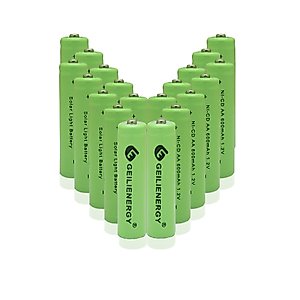 GEILIENERGY AA Size NICD AA 600mAh 1.2V Rechargeable Batteries for Solar Light,Solar Lamp,Garden Lights(Pack of 20)