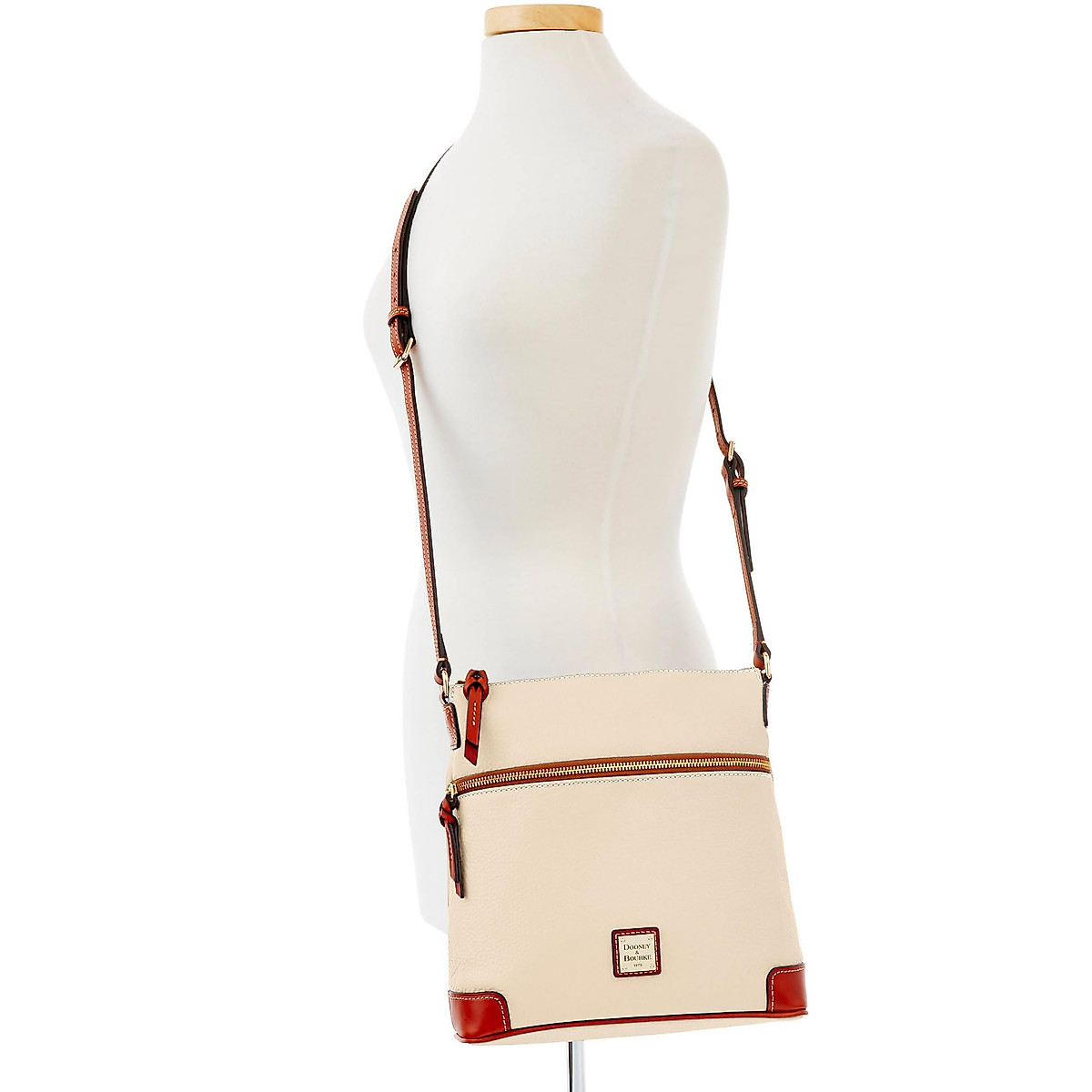 Dooney & Bourke Women's Crossbody in Pebble Grain Leather, Large Handbag with Adjustable Shoulder Strap, Bone
