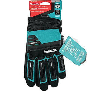 Makita Unisex T 04254 Advanced Impact Demolition Gloves Large, Teal/Black, Large US
