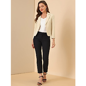Allegra K Women's Open Front Office Work Business Casual Lightweight Crop Suit Blazer Jackets X-Small Beige-Solid