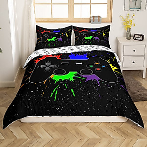 Gamer Bedding Sets for Boys, Gaming Duvet Cover Set Twin Size,Boys Video Games Comforter Cover,Playstation Designs Bed Set for Teen Boys Bedroom,Gamepad Controller,2 Piece with 1 Pillow Sham
