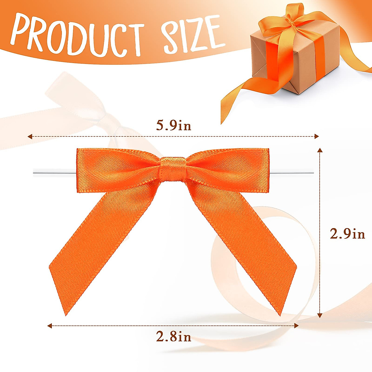 100 Pieces Twist Bow Satin Twist Tie Bows 5/8 Inch Bows for Halloween Wedding Crafts Wrapping Small Bows Candy Treat Bags Decoration(Torrid Orange,5/8 Inch)