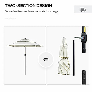 Outsunny 9FT 3 Tiers Patio Umbrella Outdoor Market Umbrella with Crank, Push Button Tilt for Deck, Backyard and Lawn, Beige