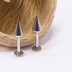 Pierce Plex Pair of Labret Monroe Jewelry Large Spike/Cone Design 16G 3/8" 10mm Lip, Tragus, Helix, Stud