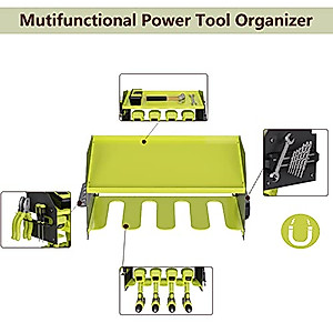 Drill Storage Rack，Power Tool Organizer Drill Holder Wall Mount， Drill Organizer for Garage, Workshop,Drill Bit Storage Shlef, Holds 4 Drills with Screws Box (Green-2 Layer)