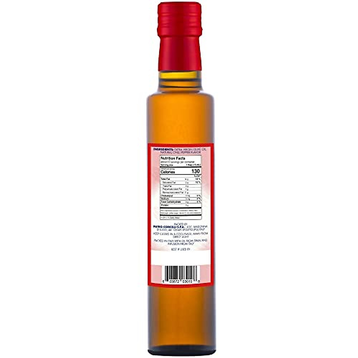 PIETRO CORICELLI: Natural Red Pepper Flavored Extra Virgin Olive Oil (EVOO) | Cold Pressed | Condiment of Mediterranean Cuisine | Add Rich Flavor to your Gourmet Dishes (250ML 8.45 FL OZ)