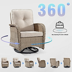 MeetLeisure Patio Swivel Glider Wicker Chairs - Outdoor Swivel Rocking Chairs Set of 4 with 2 Wicker Side Tables, Patio Swivel Rocker Chair 6 Piece Patio Furniture Sets(Natural Color/Beige)