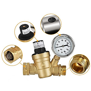 RV Water Pressure Regulator,Water Pressure Regulator for RV Camper Adjustable,RV Water Pressure Regulator with Gauge 160psi,Adjustable Water Pressure Regulator for RV Camper Travel Trailer