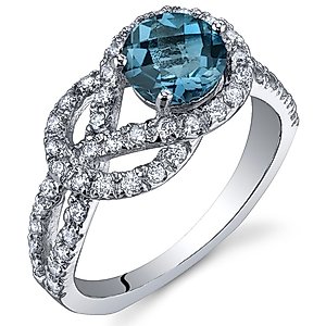 PEORA London Blue Topaz Ring in Sterling Silver, Infinity Knot Design, Natural Gemstone, Round Shape, 6mm, 1.00 Carat, Comfort Fit, Size 8
