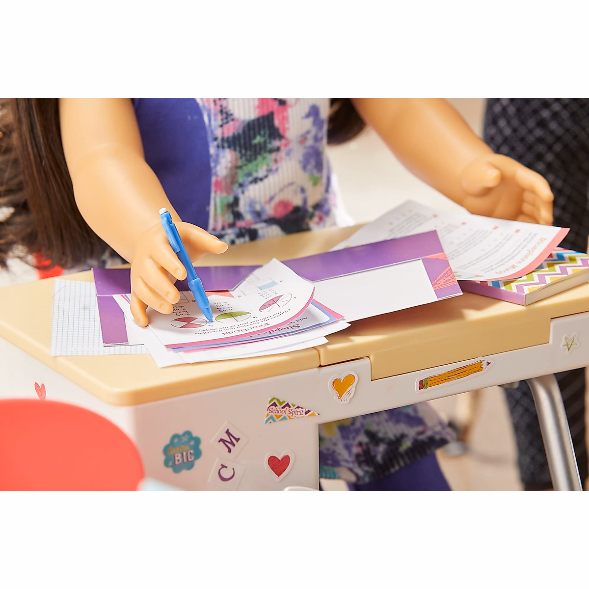 American Girl Truly Me 18-inch Doll Flip-Top Desk Playset with Attached Seat, Notebook, and Stickers, For Ages 6+