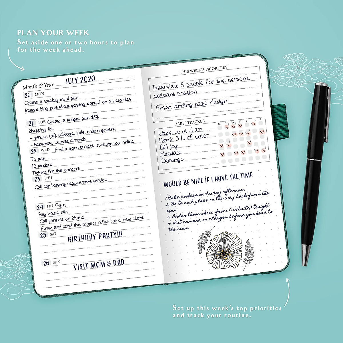 Legend Planner Pocket – Small Undated Monthly & Weekly Goal Journal and Calendar for Productivity, Mini Life Organizer Planner Perfect for Purse, Size: 3.5" x 6.2" Hardcover – Viridian Green