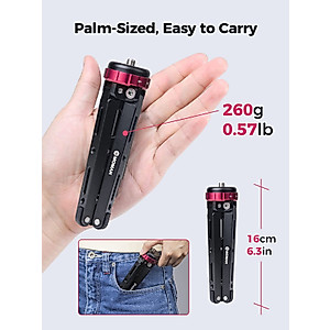 Mini Camera Tripod, Moman Tabletop Short Tripod Desktop TR01 with 1/4 and 3/8 Screw Mount and Function Leg CNC Aluminum Tripod for DSLR Camera/GoPro/Video/Camcorder, Max Payload of 176 Lbs/80Kg, Red