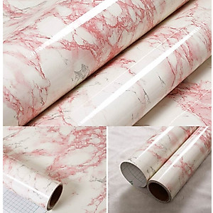 Moyishi Red Granite Look Marble Gloss Film Vinyl Self Adhesive Counter Top Peel and Stick Wall Decal 24''x79''