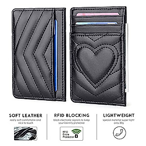 Quilted Leather Credit Card Holder for Women - Black