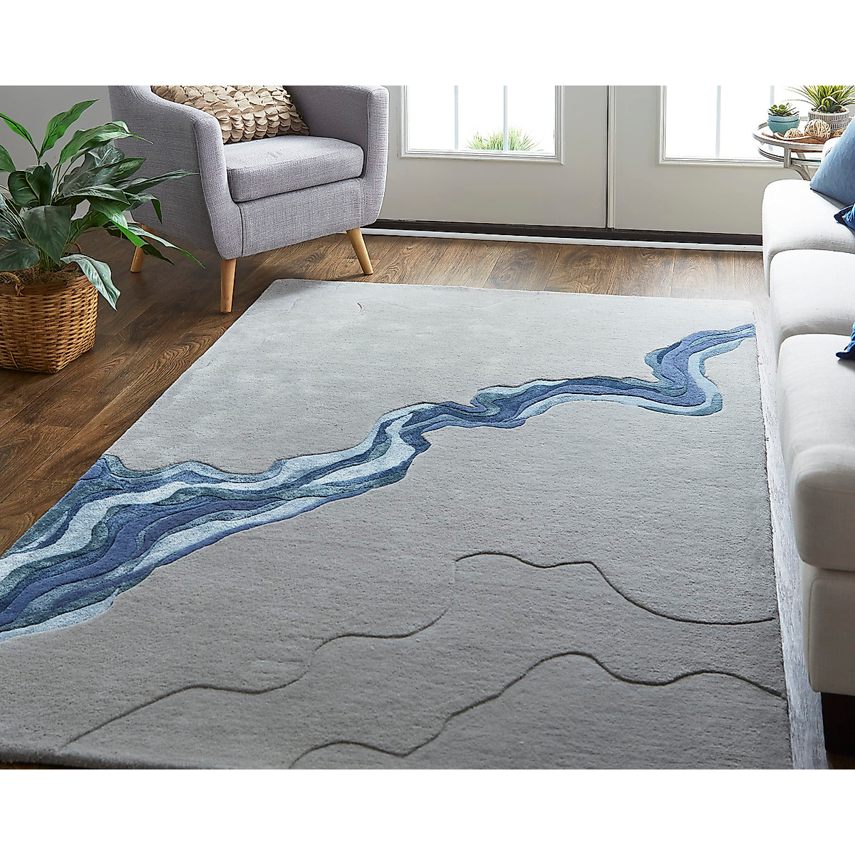 Feizy Serrano Modern Wool Rug, Gray/Blue, 8' x 10' Area Rug