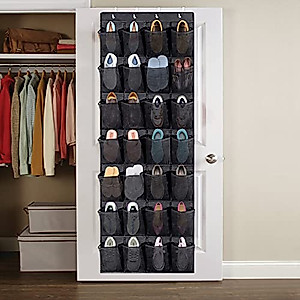 HKCDUUT Hanging Shoe Storage Organizer Over the Door 28 Large Mesh Pockets Door Storage Shoe Holders Shoe Rack for Closet Behind Door Organizer, Black 67"X22"