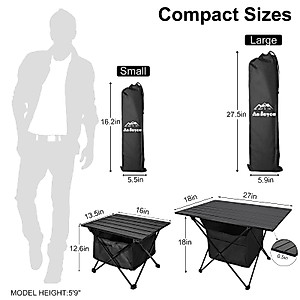 Audoyon Foldable Camping Side Table, Ultralight Small Beach Table Aluminum, Portable Outdoor Table with Carry Bag and Storage for Picnic, Grill, Hiking, Fishing, Sand, Camping Essentials(S)