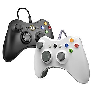 Rzzhgzq 2PACK Wired Controller for Xbox 360 Controller PC Windows 10/8/7 Controller Gamepad Joystick for Xbox 360&360Slim (Black+White)