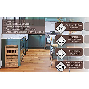 POGABOX Potato Onion & Garlic Storage Box - Vegetable Wooden Bin for Home and Kitchen, Classic Vegetables Organizer Garlic Keeper with Flip Top