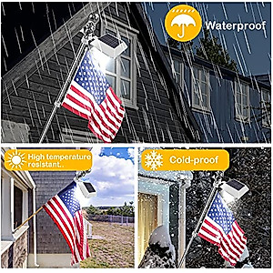 Solar Flag Pole Light, Bright 12LEDs for 5ft 6ft Flag Pole Light Solar Powered, Waterproof Outdoor Flagpoles White 6000k Led Lights Outside House Garden Yard American Flags Decorations