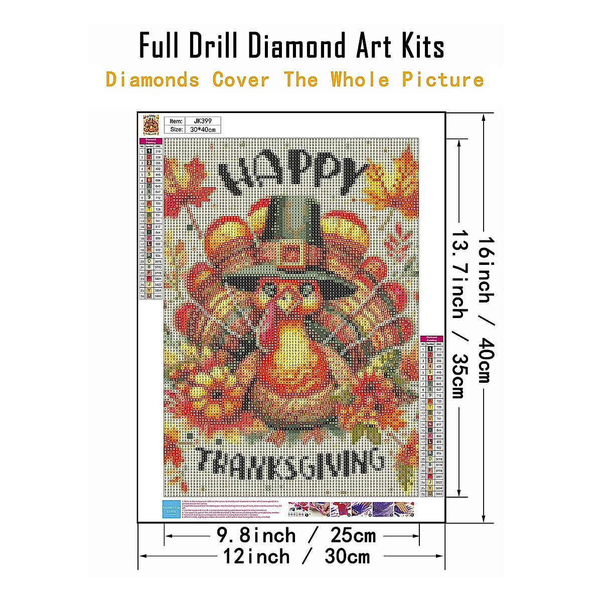 CHWGLFGG Thanksgiving Diamond Art Kits for Adults Beginners, DIY 5D Full Round Drill Diamond Painting Kits Turkey, Paint by Diamonds Dot Gem Art Crystal Flower Easy,Home Wall Decor 12 X 16 Inch