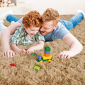 Ompaa Beige 8x10 Feet Large Area Rugs Fluffy Living Room Carpet, Wall to Wall Big Shag Light Tan Rug for Bedroom Kids Playroom Classroom Nursery Home Office Decor