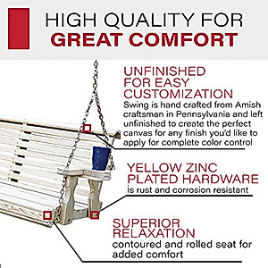 Amish Casual Heavy Duty 800 Lb Roll Back 5ft. Treated Porch Swing with Cupholders