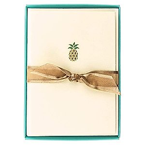 Graphique Pineapple La Petite Presse Boxed Notecards - 10 Embellished Gold Foil Pineapple Blank Cards with Matching Envelopes, 3.25" x 4.75"