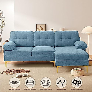 ABAKAN 79” Modern Sectional Sofas Couches for Living Room, Chenille L Shaped Couches with Chaise for Small Spaces, Sofa with Solid Wood Frame, Attached Armrest, Easy to Install(Light Blue)