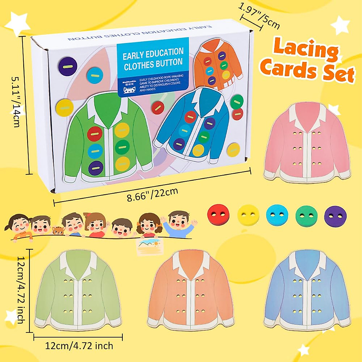 WEBEEDY Wooden Clothes Lacing Game, Montessori Fine Motor Skill Threading Game, Sewing Button Lacing Card Game, Early Development Game,8.66x5.51x1.97 Inch