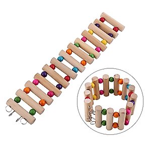 Pet Colorful Ladder Bridge Steps Climbing Wooden Swing for Mouse Rat Hamster Parrot Cage Play Toy(L（6 30cm）)