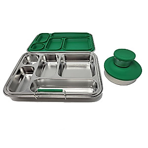 Flatbush Goods Leak Resistant Stainless Steel Bento Lunchbox with Silicone Seal, 2 Leak Proof Containers and 5 Compartments - Durable and Sustainable for Adults and Kids 5 and Older (Green), BSS1